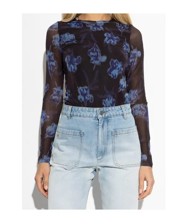 Rag & Bone Floral Motif Knit Top - Black