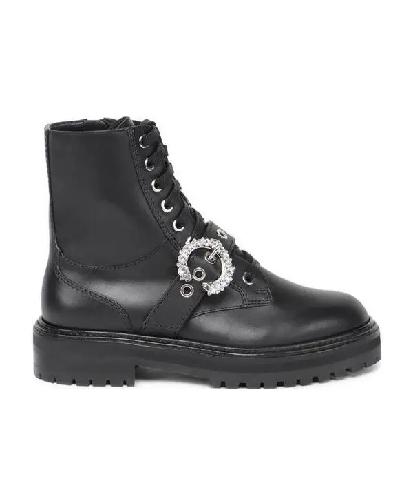 JIMMY CHOO Cora Crystal-embellished Buckled Ankle Boots - Black