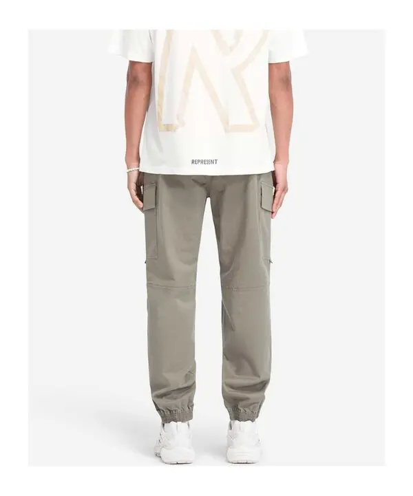 REPRESENT Elasticated Cargo Pants With Metal Bar Logo - Olive