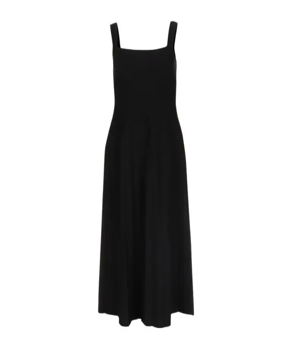 Staud Ellison Pleated Sleeveless Square Neck Midi Dress - Black