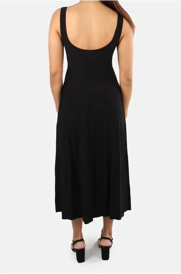 Staud Ellison Pleated Sleeveless Square Neck Midi Dress - Black