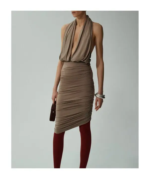 Magda Butrym Halterneck Plunge Neck Ruched Dress