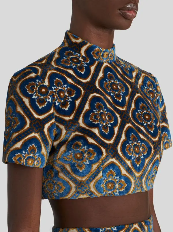 Etro Paisley Print Cropped High Neck Top
