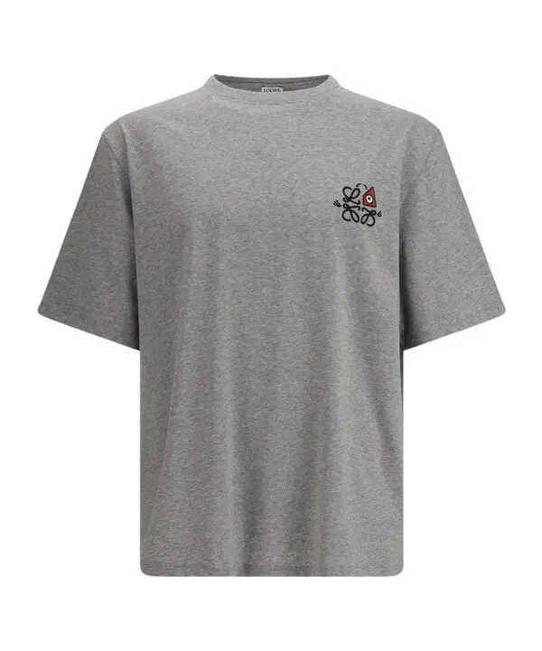 Loewe Logo Embroidered Crewneck T-shirt - Grey