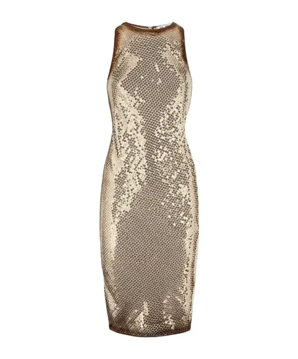 Attico Sequined Sleeveless Round Neck Dress - Gold