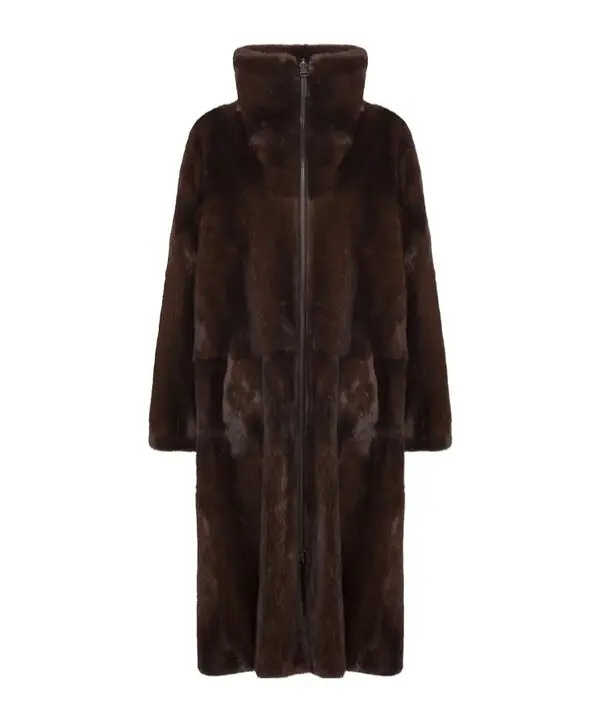 YVES SALOMON Long Sleeve Zip Up Fur Coat