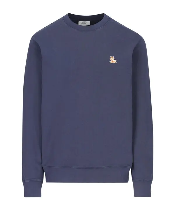 Maison Kitsuné Crewneck Sweatshirt With Chillax Fox Patch - Blue
