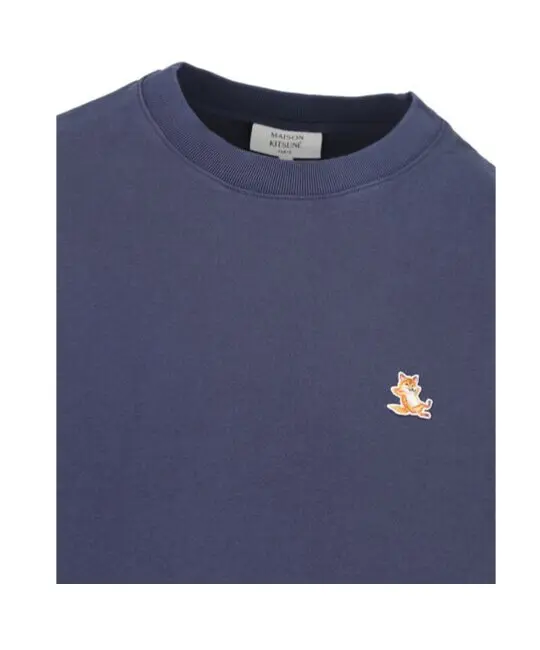 Maison Kitsuné Crewneck Sweatshirt With Chillax Fox Patch - Blue