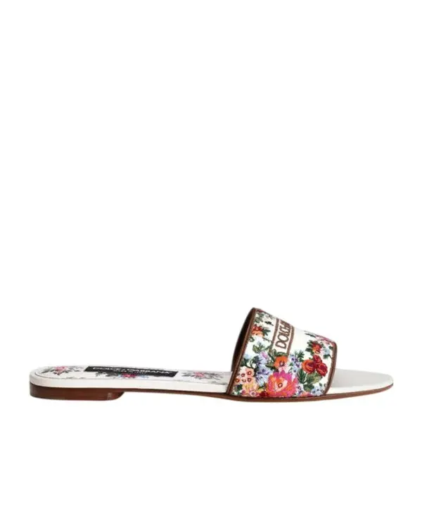 Dolce & Gabbana Floral Embroidered Slides - White