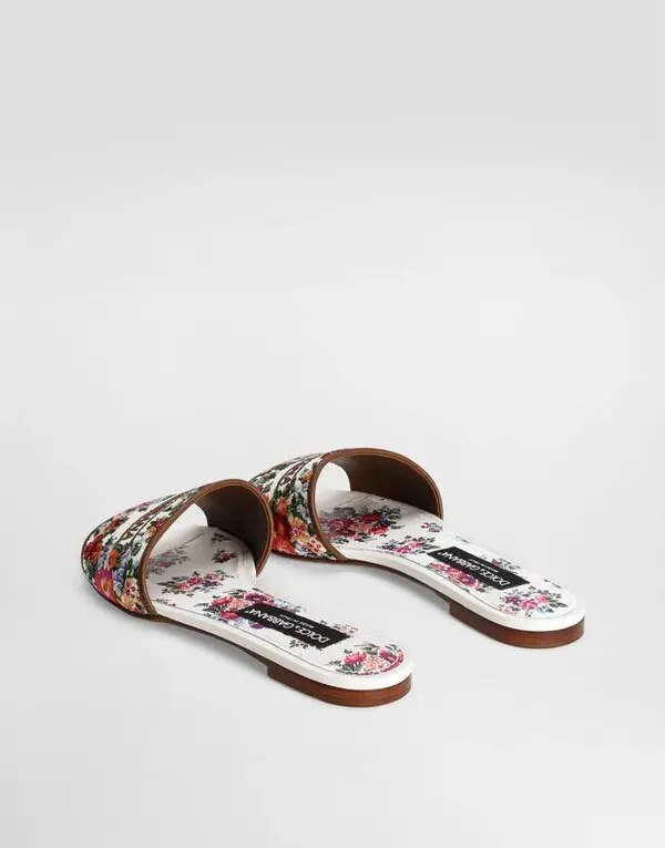 Dolce & Gabbana Floral Embroidered Slides - White