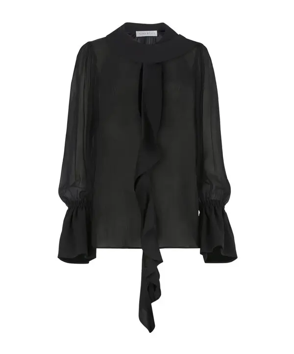Nina Ricci Lavallière Ruffled Shirt With Puff Sleeves - Black