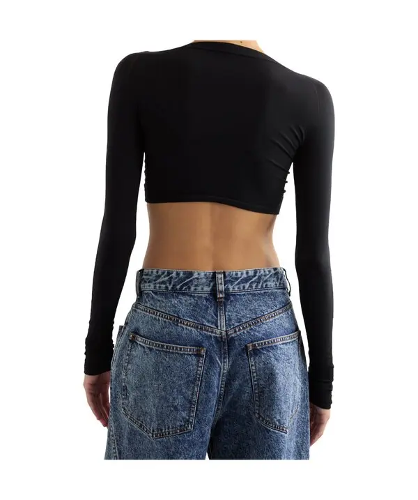 Alaïa Cropped Crewneck Knit Top - Black