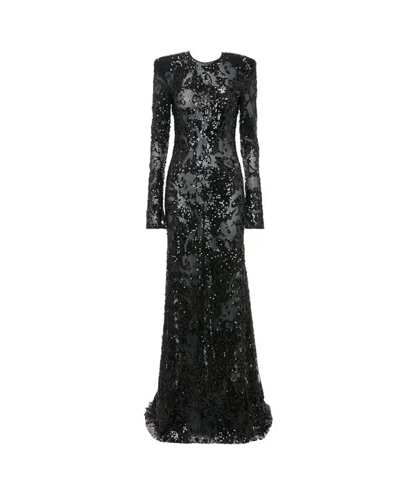 Victoria Beckham Sequin Embellished Open Back Tulle Gown - Black