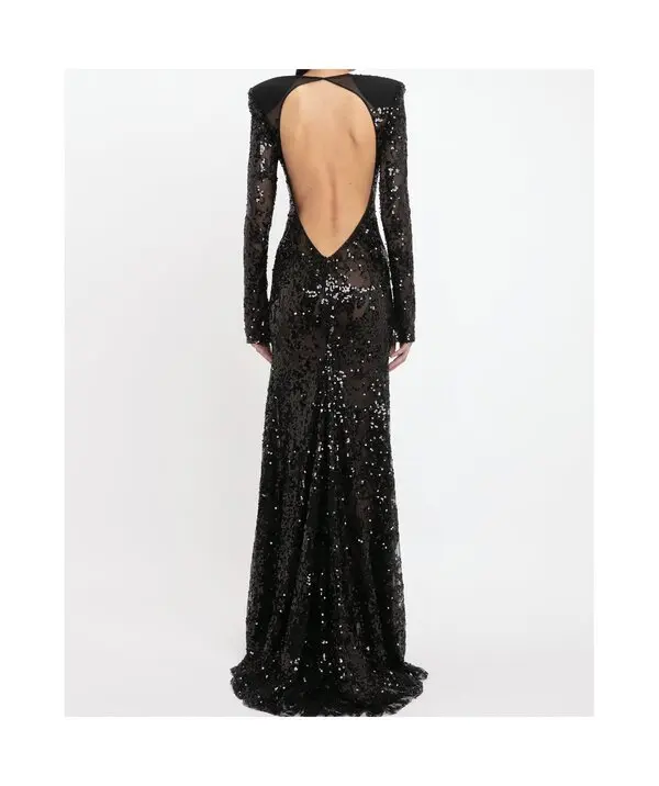 Victoria Beckham Sequin Embellished Open Back Tulle Gown
