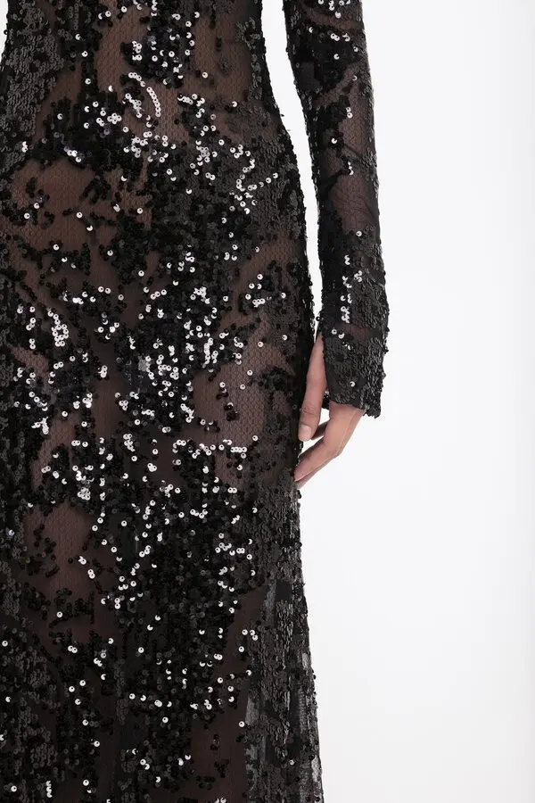 Victoria Beckham Sequin Embellished Open Back Tulle Gown