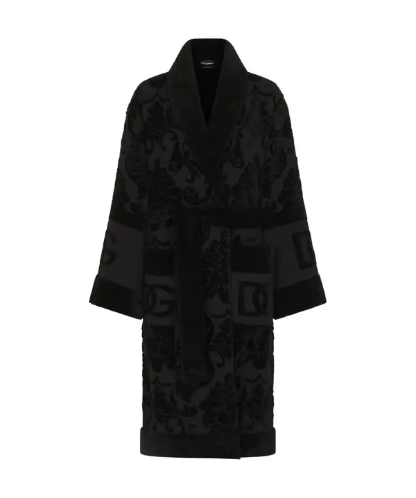 Dolce & Gabbana Dolce Gabbana Logo Jacquard Terry Bathrobe - Black