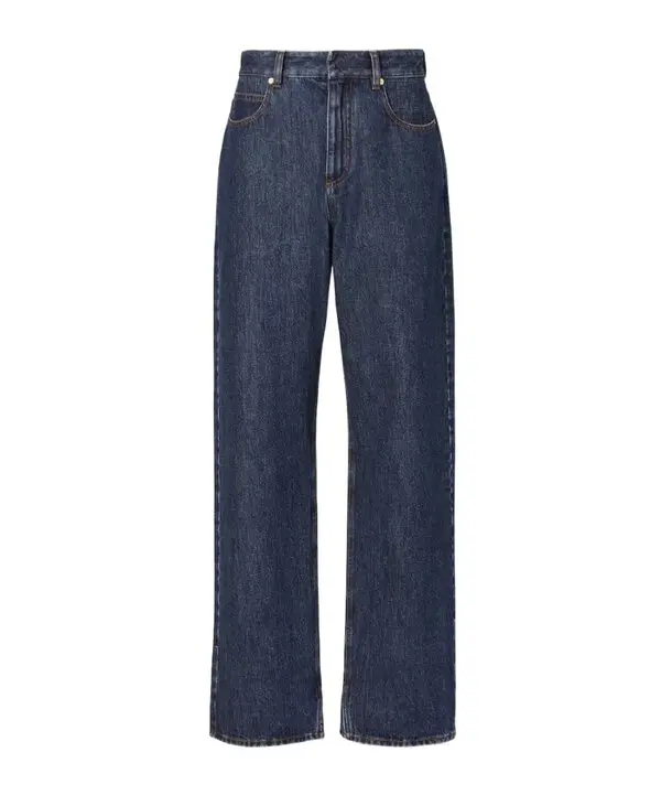 Fendi High-waisted Straight-leg Jeans With Ff Quilted Pocket - Blue