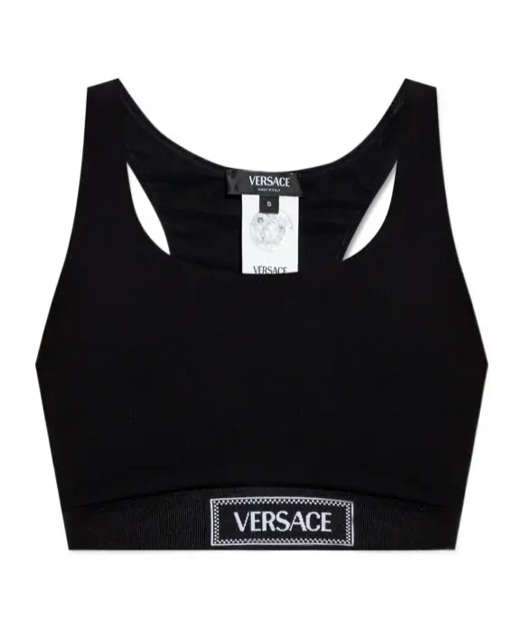 Versace Logo Elasticated Cropped Sleeveless Top