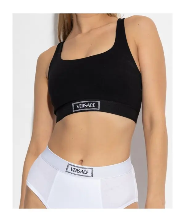 Versace Logo Elasticated Cropped Sleeveless Top