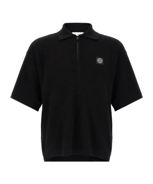 Stone Island Logo Patch Zip-up Polo Shirt