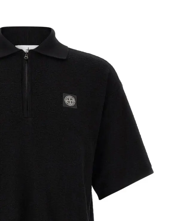 Stone Island Logo Patch Zip-up Polo Shirt