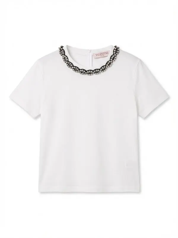 Valentino Garavani Embellished Round Neck Short Sleeve T-shirt - White