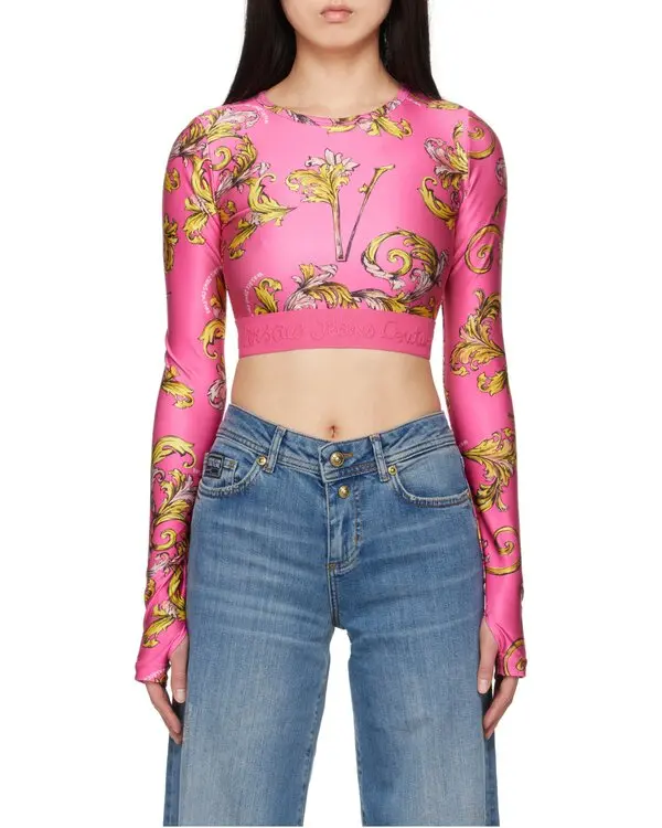 Versace Baroque Print Cropped Top - Pink