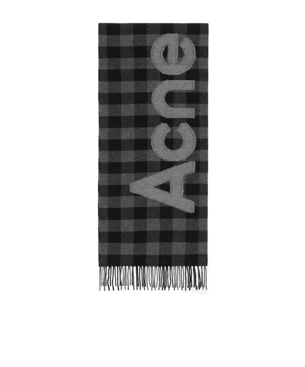 Acne Studios Gingham Logo Scarf - Black/grey