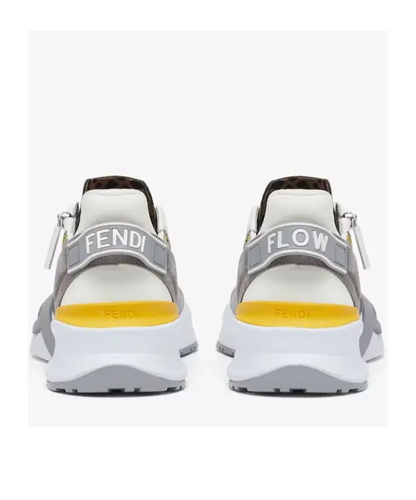 Fendi Ff Mesh And Grey Leather Running Sneakers - Yellow