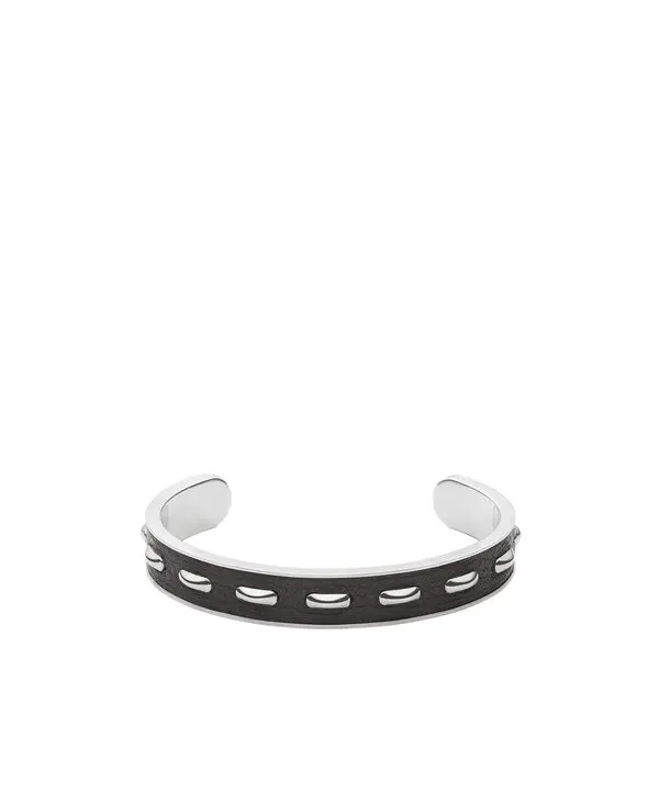 Fendi Leather And Palladium-finish Metal Cuff Bracelet - Brown