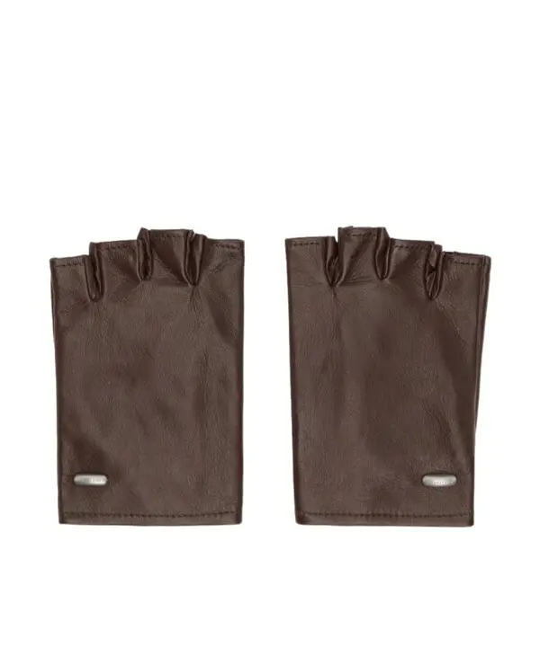 Our Legacy Fingerless Leather Gloves With Logo Studs - Brown