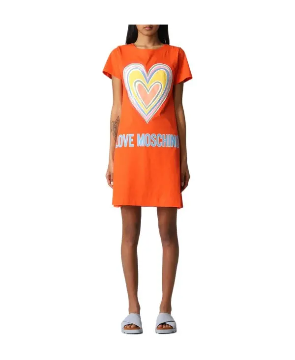 Moschino Printed Heart Short Sleeve Slim Dress