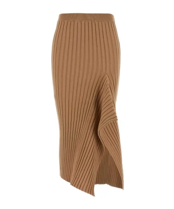 Stella McCartney Ribbed Asymmetric Knitted Skirt - Camel