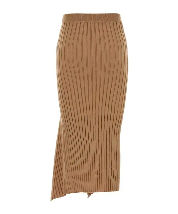 Stella McCartney Ribbed Asymmetric Knitted Skirt - Camel