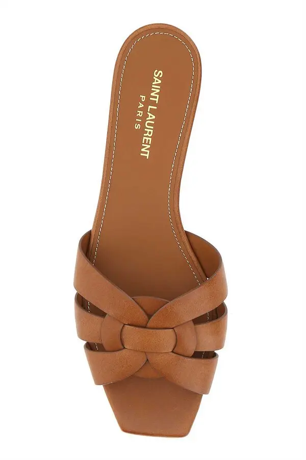 Saint Laurent Tribute Open Toe Flat Sandals - Brown