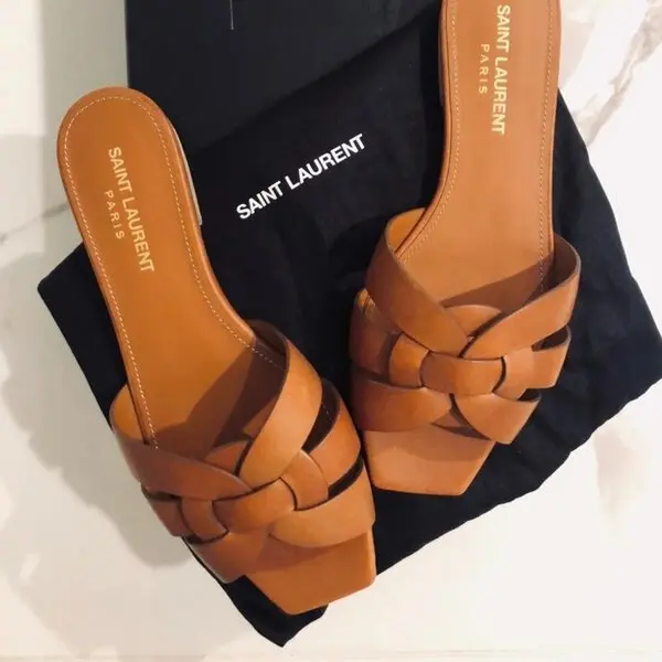 Saint Laurent Tribute Open Toe Flat Sandals - Brown