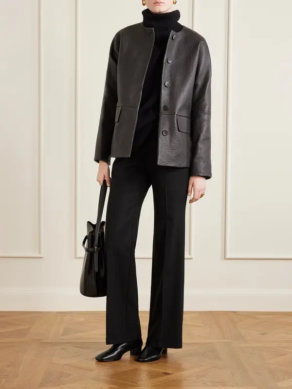 JOSEPH Barbs Paneled Textured-leather Jacket