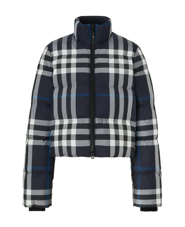 Burberry Cropped Check Puffer Jacket - Black