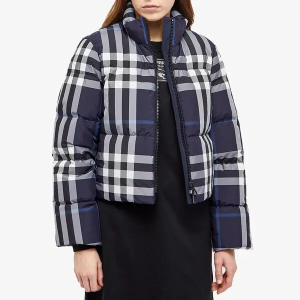 Burberry Cropped Check Puffer Jacket - Black