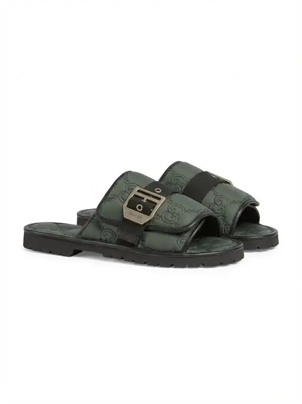 Gucci Buckled Quilted Gg Nylon Sandals