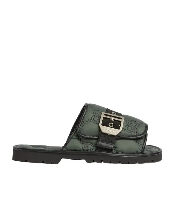 Gucci Buckled Quilted Gg Nylon Sandals