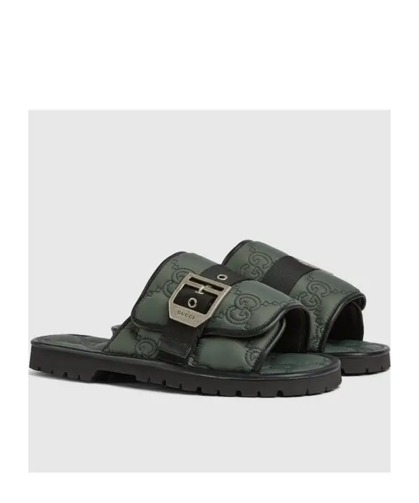Gucci Buckled Quilted Gg Nylon Sandals