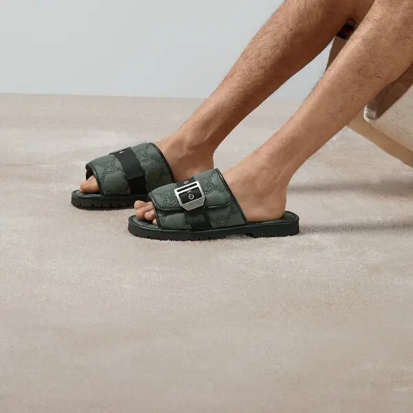 Gucci Buckled Quilted Gg Nylon Sandals