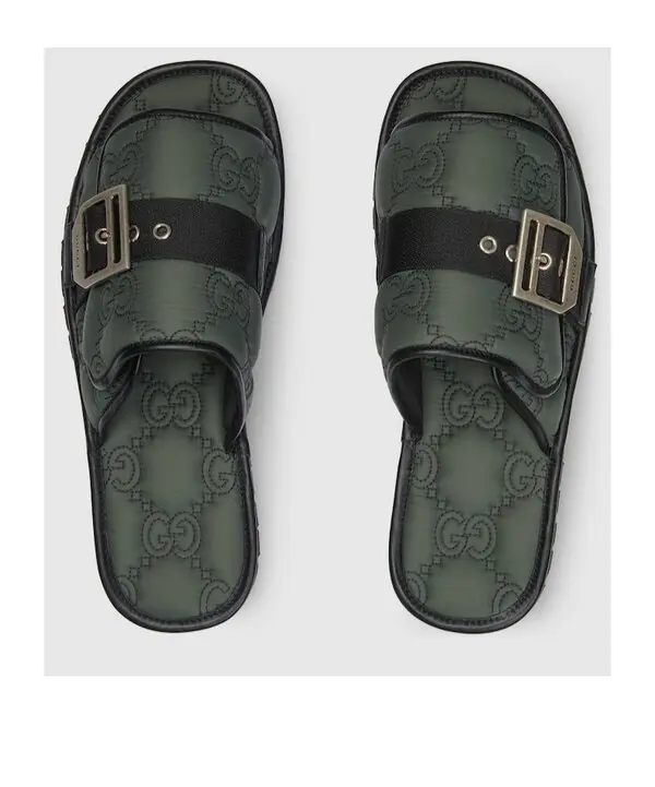 Gucci Buckled Quilted Gg Nylon Sandals