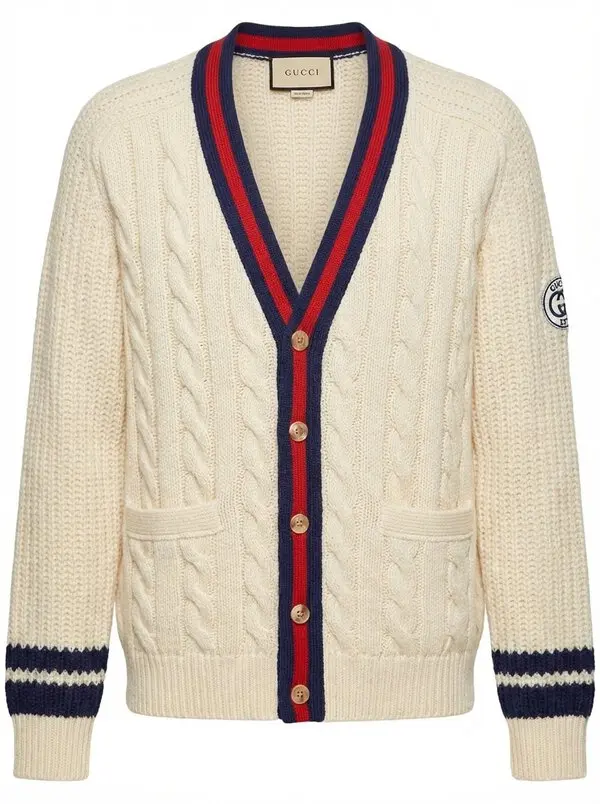 Gucci V-neck Cable-knit Cardigan - Nude