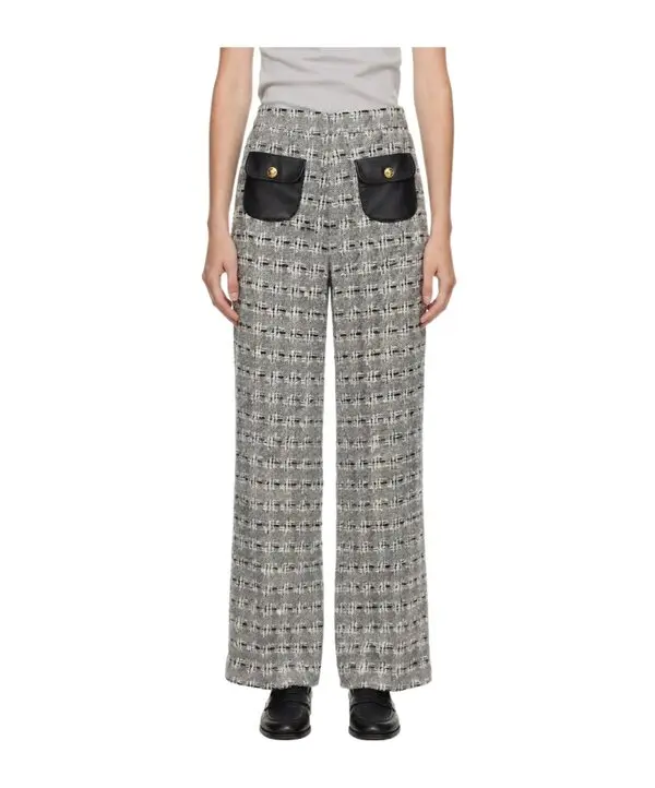 Marissa Chiara Plaid Wide Leg Pants With Contrast Pockets
