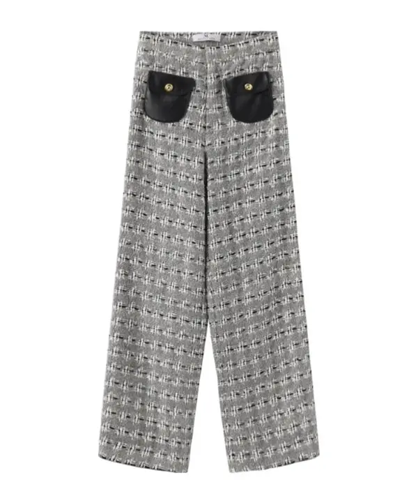 Marissa Chiara Plaid Wide Leg Pants With Contrast Pockets