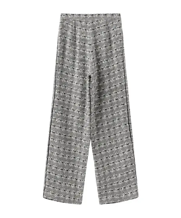 Marissa Chiara Plaid Wide Leg Pants With Contrast Pockets