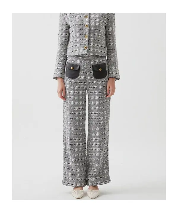 Marissa Chiara Plaid Wide Leg Pants With Contrast Pockets
