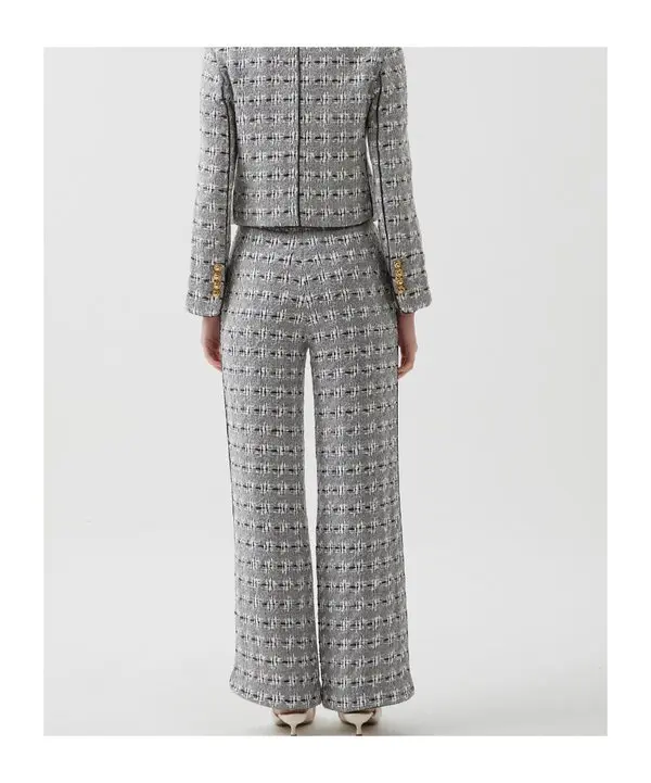 Marissa Chiara Plaid Wide Leg Pants With Contrast Pockets